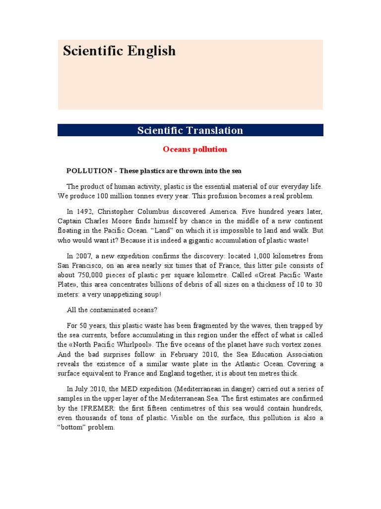 Scientific Translation | PDF | Sea | Plastic