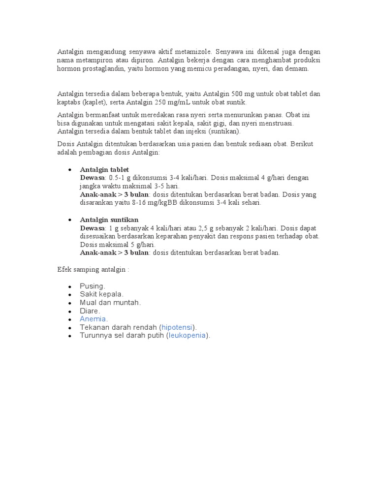 Antalgin Mengandung Senyawa Aktif Metamizole | PDF
