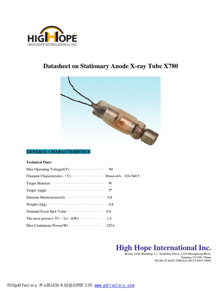 Datasheet On Stationary Anode X-Ray Tube X780 | PDF