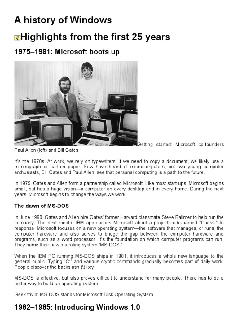 A History of Windows: Highlights from the First 25 Years (1975-1994 ...