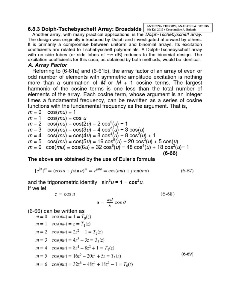 6.8.3 Dolph-Tschebyscheff Array: Broadside | PDF | Trigonometric Functions | Polynomial