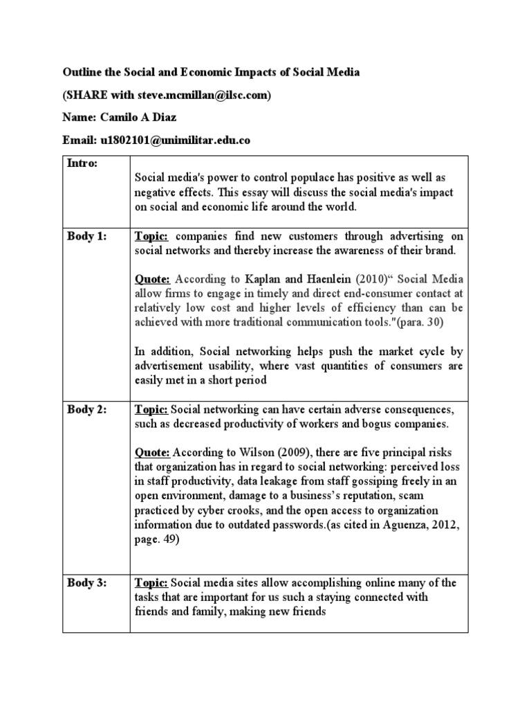 Essay Outline Social Media | PDF | Social Media | Popular Culture ...