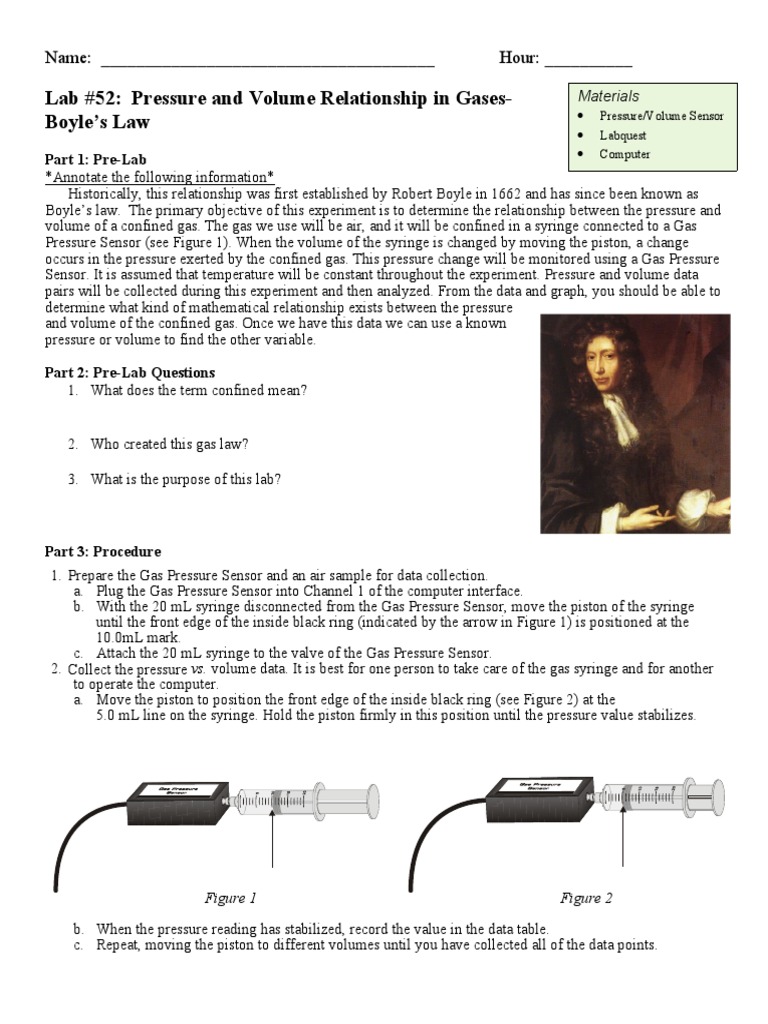 Boyle's Law: Pressure-Volume Lab Guide | PDF | Gases | Pressure