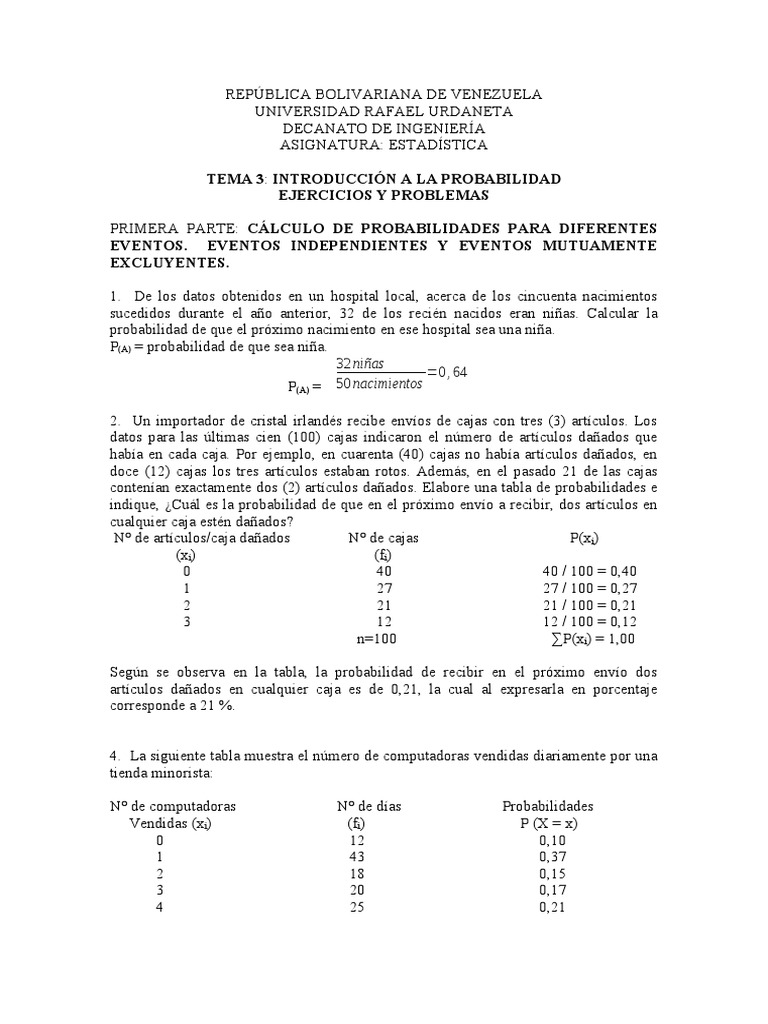 Problemario Tema 3 | PDF | Mercurio (Elemento) | Probabilidad