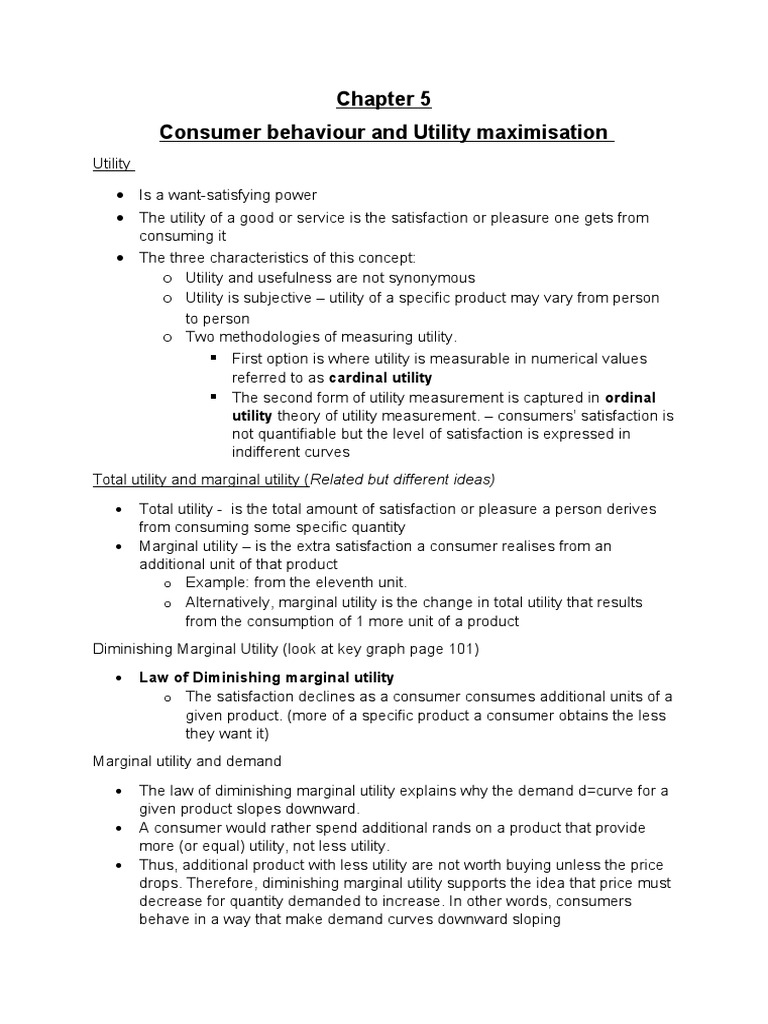 Consumer Behaviour and Utility Maximisation: Utility Theory of Utility ...
