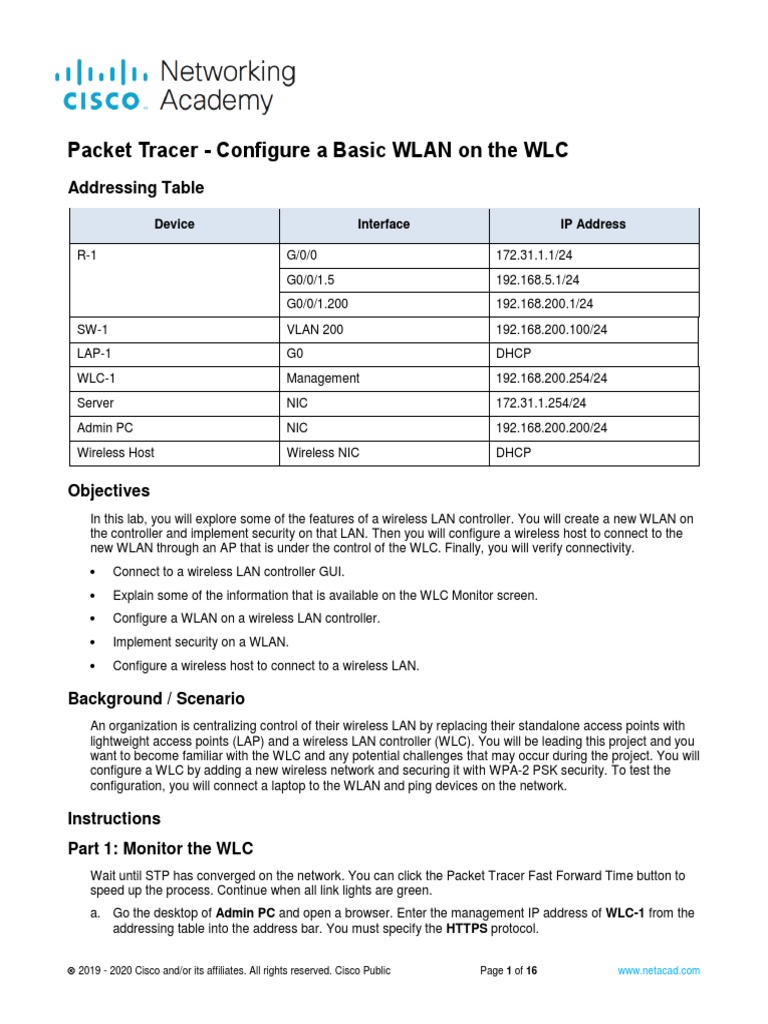 13.2.7 Packet Tracer - Configure A Basic WLAN On The WLC Answer | PDF ...