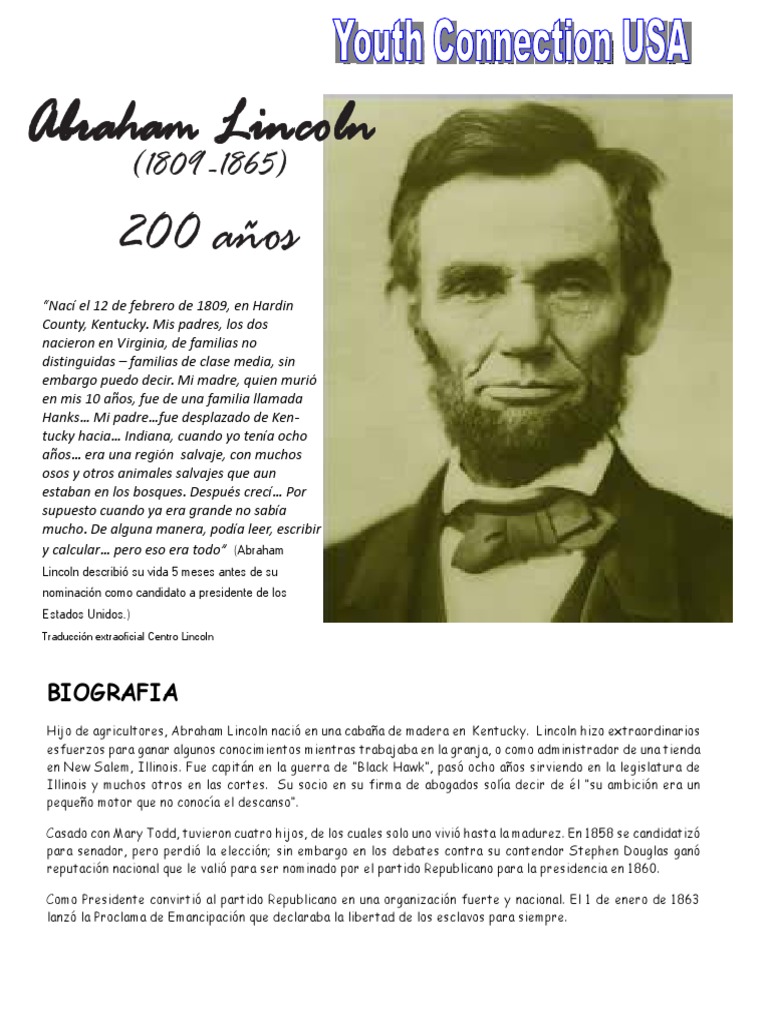 Abraham Lincoln. 200 Años (1809-1865) BIOGRAFIA | PDF | Unión (guerra civil americana) | Abraham ...