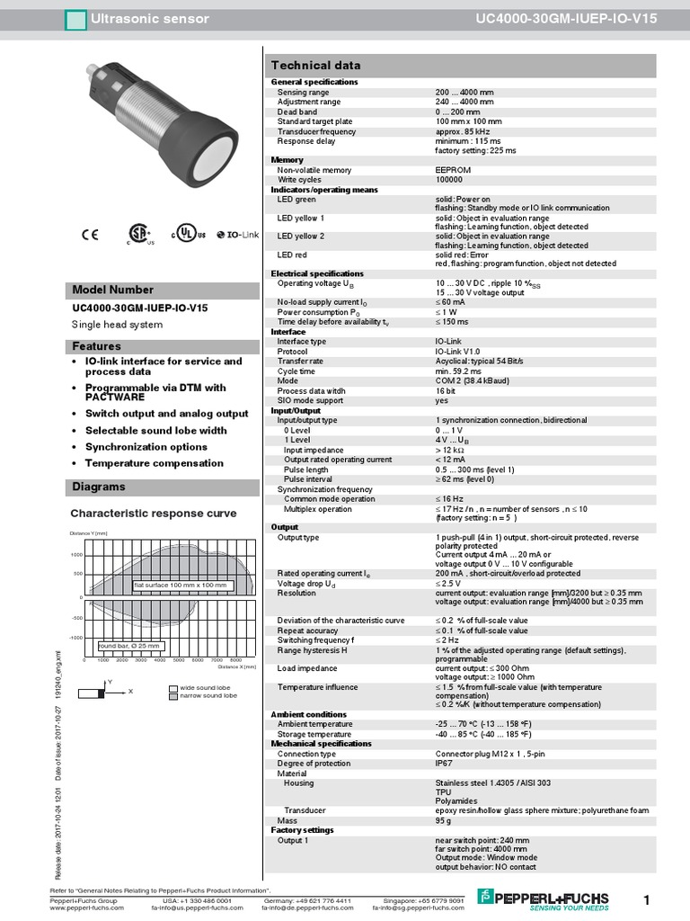 Technical Data: Model Number | PDF | Sensor | Electrical Engineering