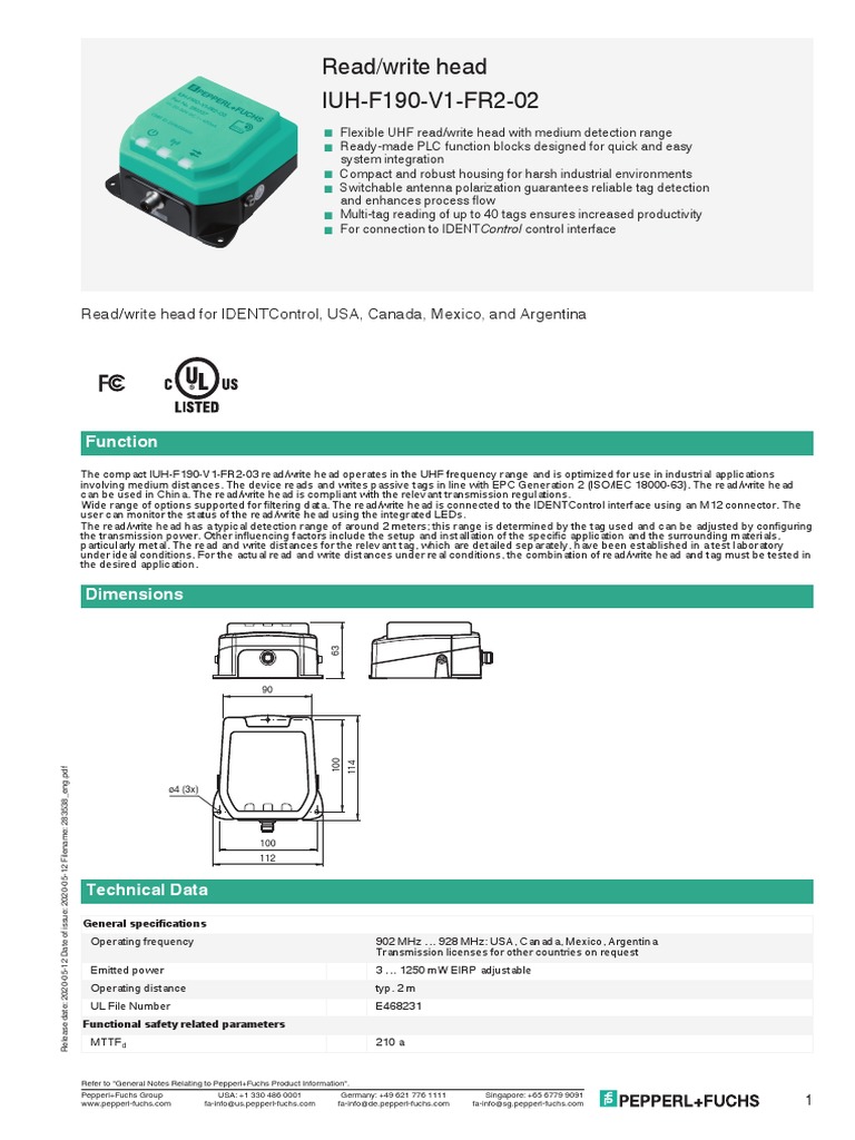 Read/write Head IUH-F190-V1-FR2-02: Function | PDF | Electromagnetic Interference | Computing