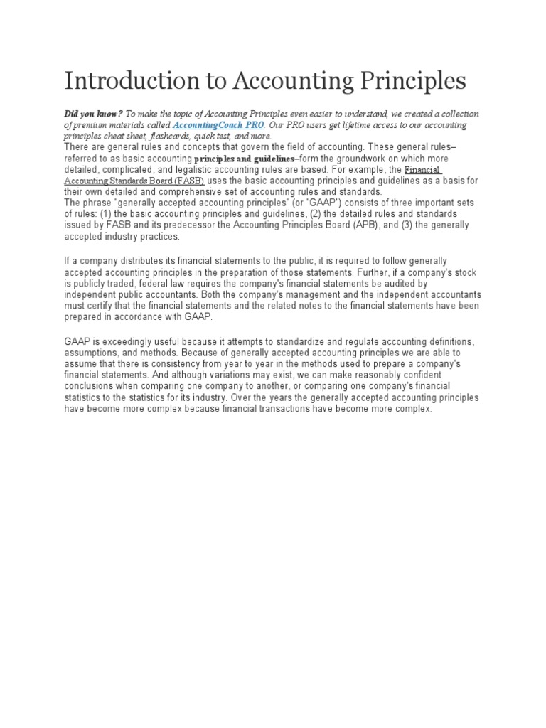 Introduction To Accounting Principles | PDF