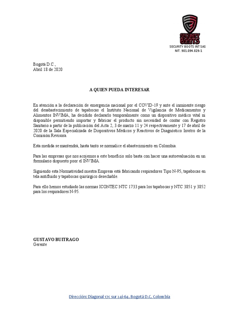 Certificación INVIMA para Tapabocas COVID-19 | PDF