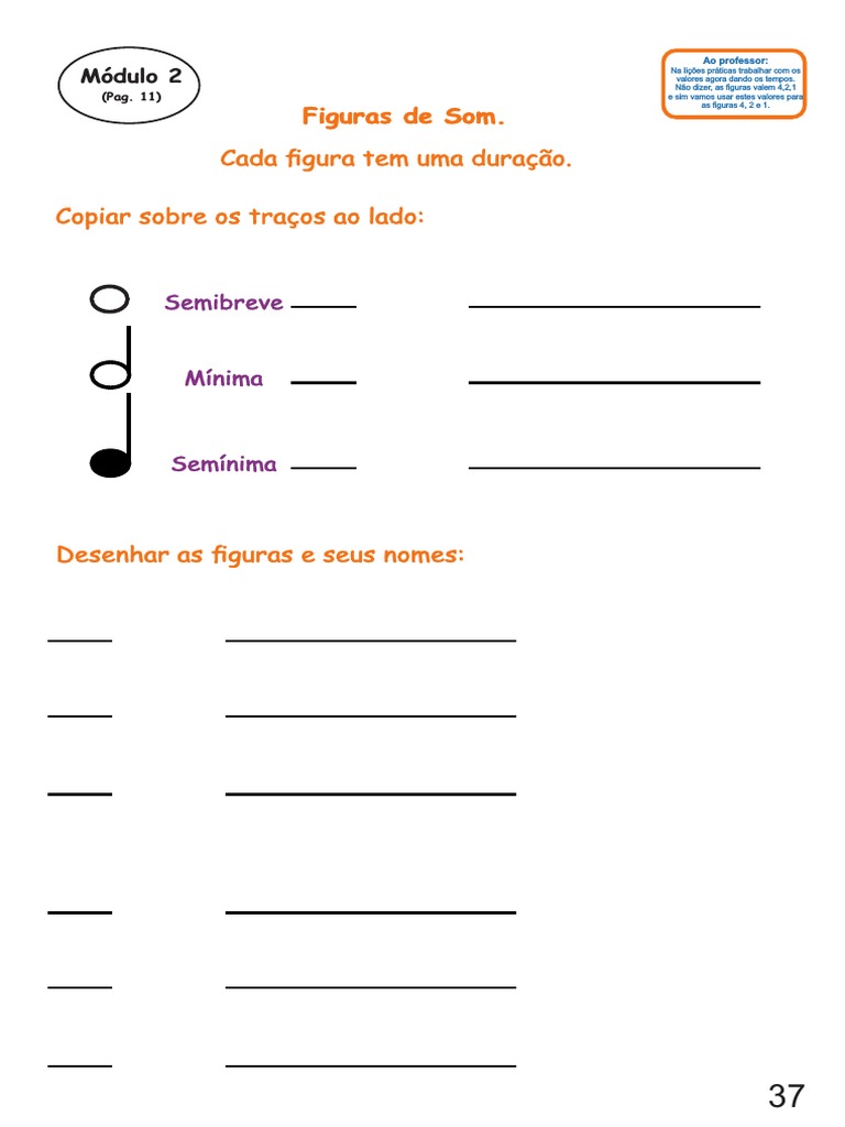 Atividade 3 - Figuras de Som Semibreve, Minima e Seminima PDF | PDF