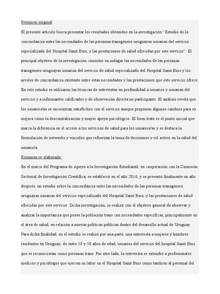 Resumen Actividad HTI | PDF | Hospital | Transgénero