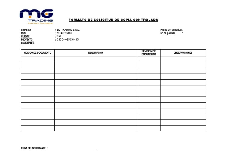 Formato de Solicitud Copia Controlada | PDF