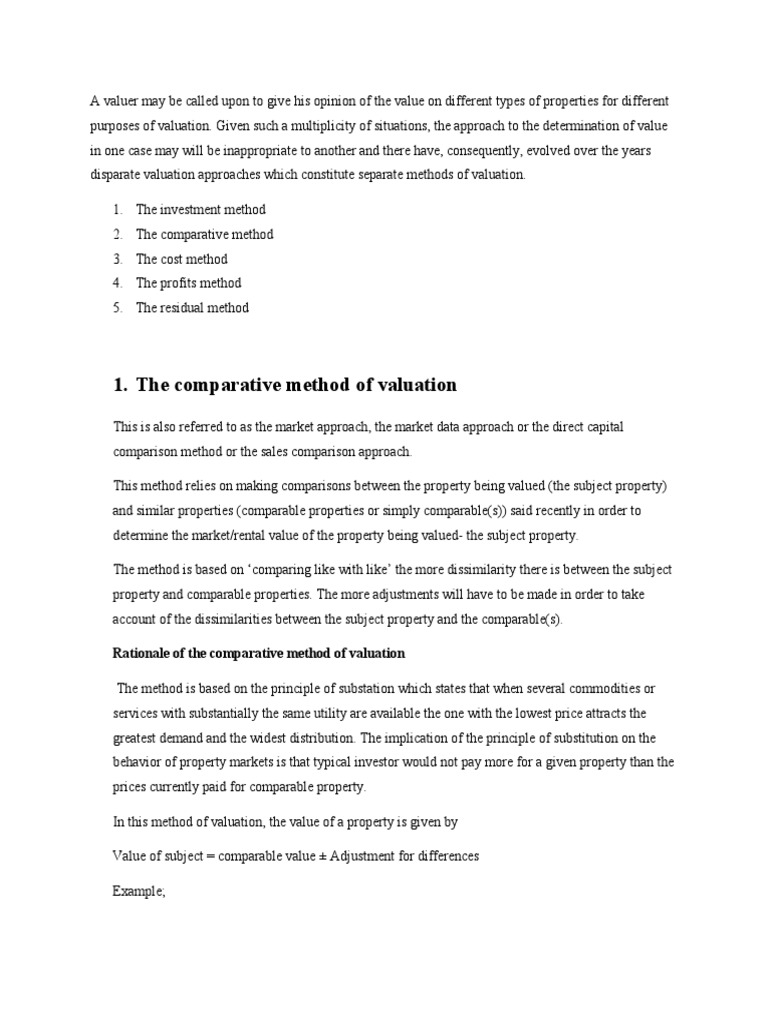 Rationale of The Comparative Method of Valuation | PDF | Real Estate ...