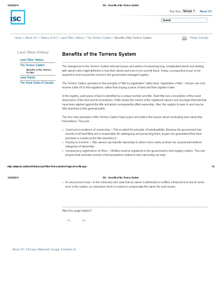 ISC - Benefits of The Torrens System | PDF | Land Law | Justice