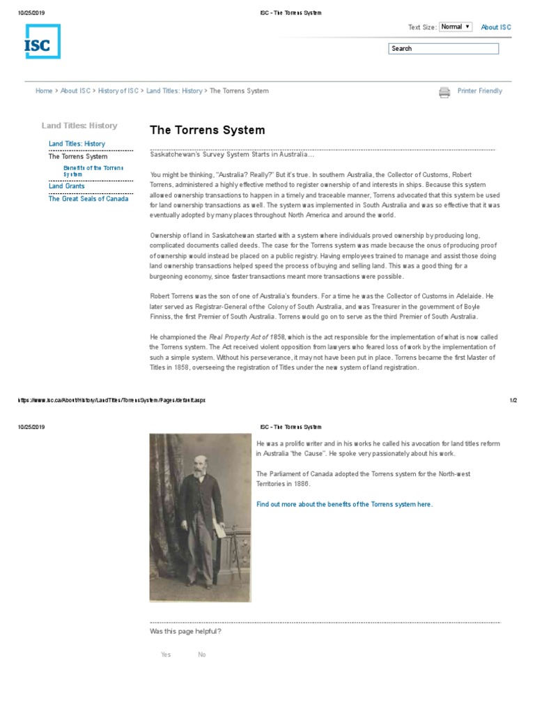 The Origins and Benefits of the Torrens Land Title Registration System ...