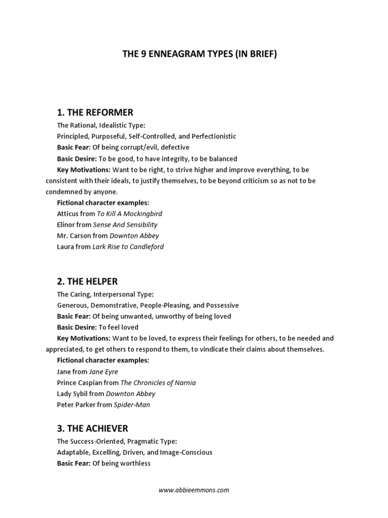 Enneagram Cheat Sheet For Writing | PDF | Sense And Sensibility | Pride ...