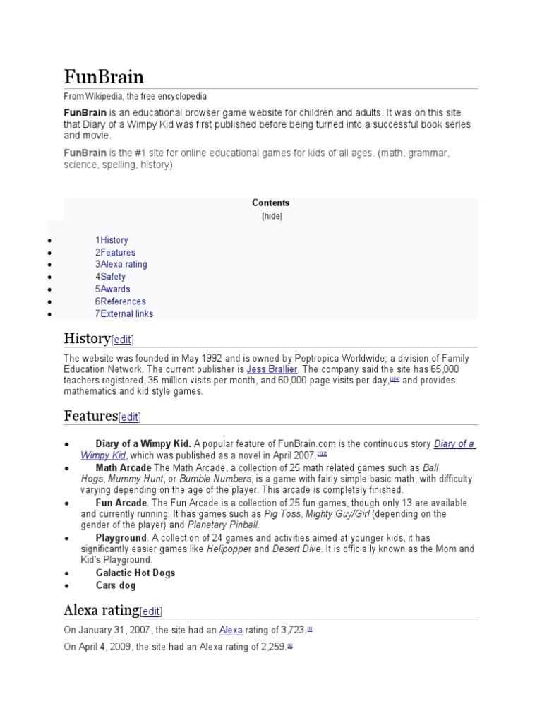 FunBrain - Educational Game Site for Kids | PDF | Websites | World Wide Web