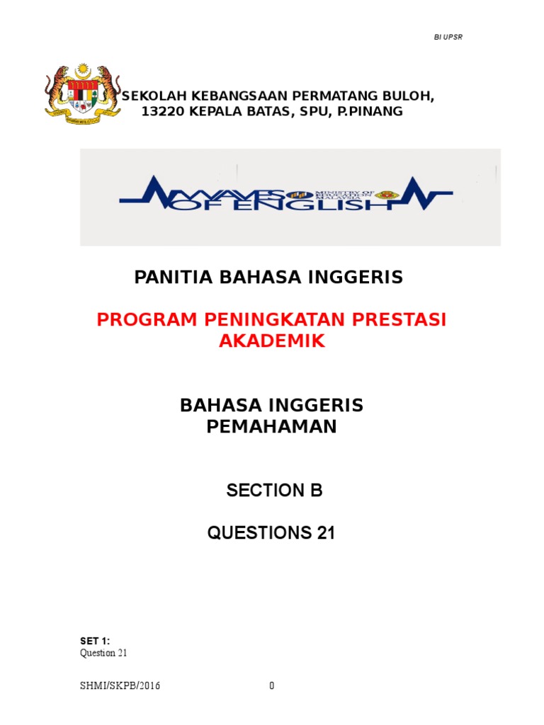 Panitia Bahasa Inggeris Program Peningkatan Prestasi Akademik Pdf