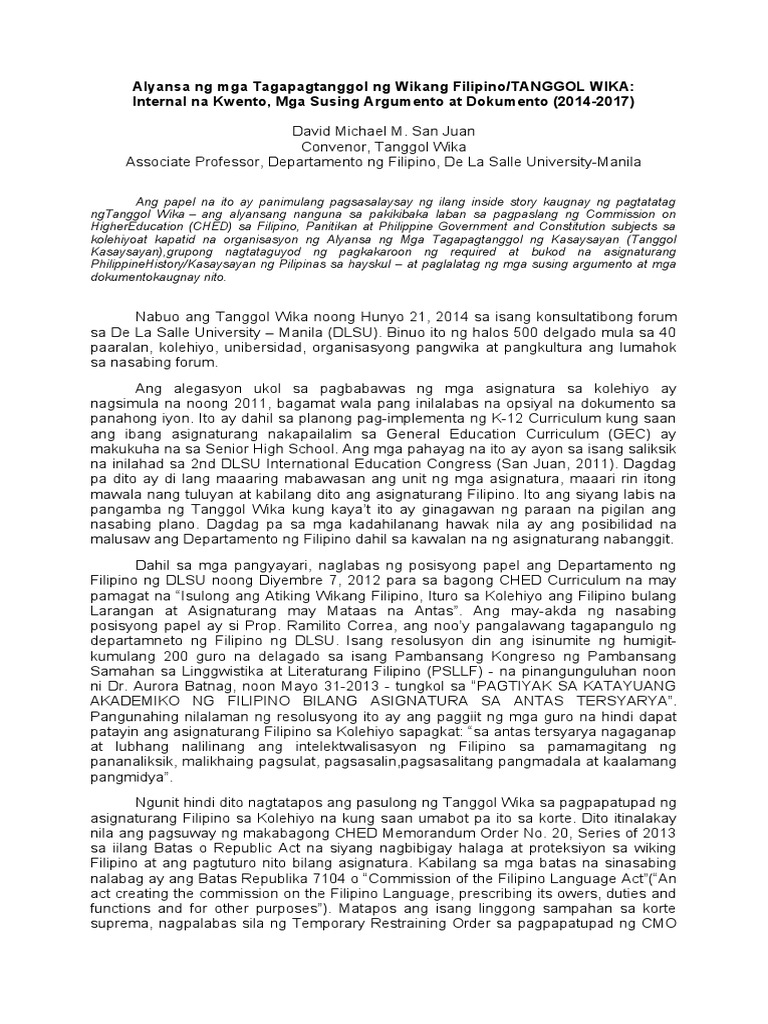 Alyansa NG Mga Tagapagtanggol NG Wikang Filipino | PDF