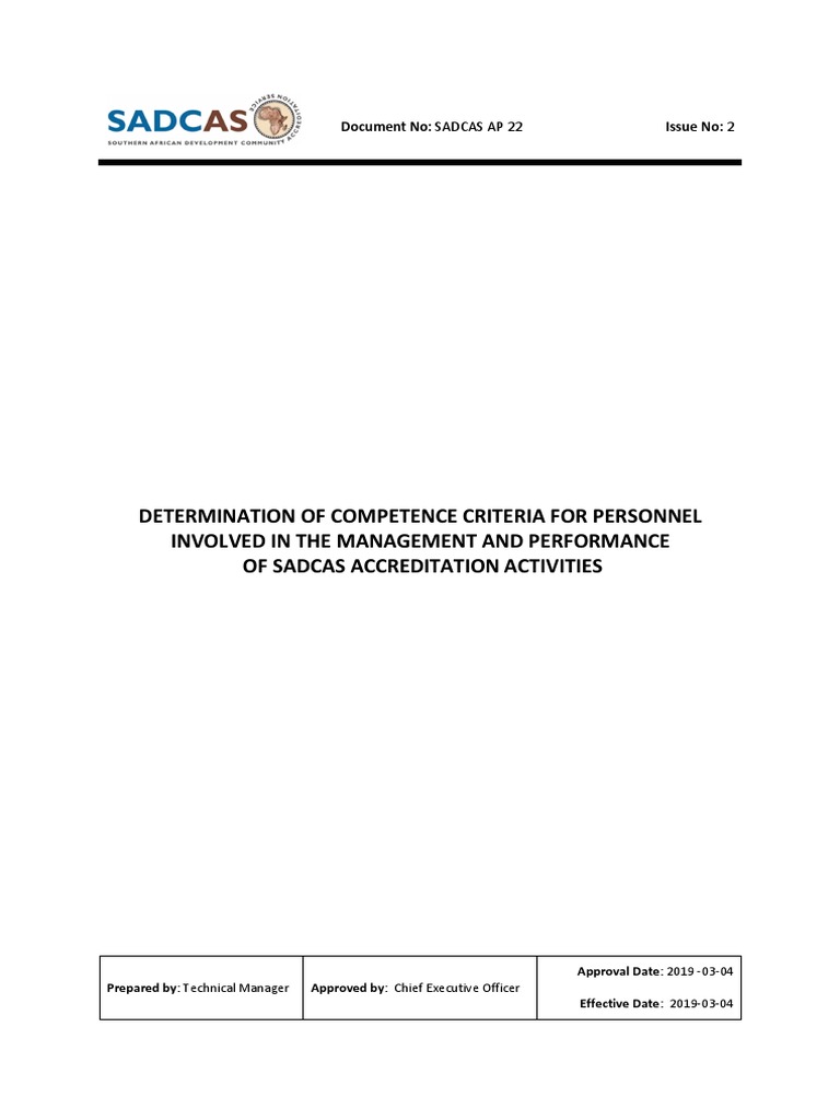 SADCAS AP 22 - Determination of Competence Criteria For Peronnel ...