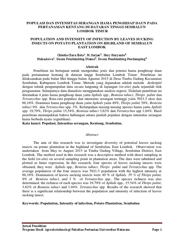 Jurnal Skripsi | PDF | Agricultural Insects | Insects