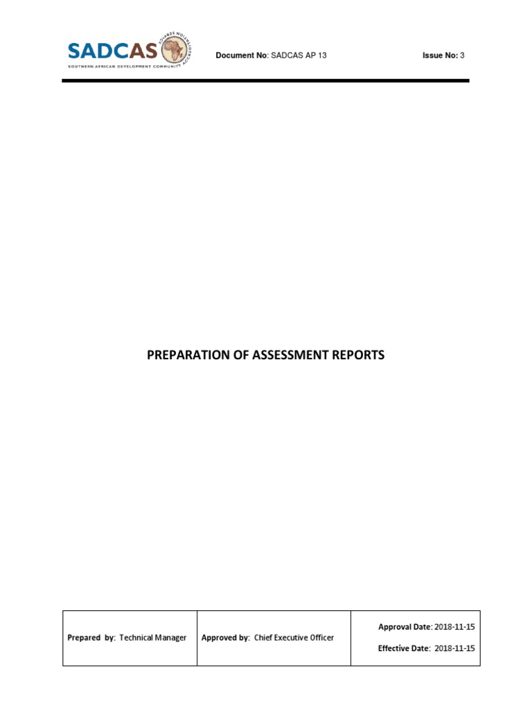SADCAS AP 13 - Preparation of Assessment Report (Issue 3) | PDF ...