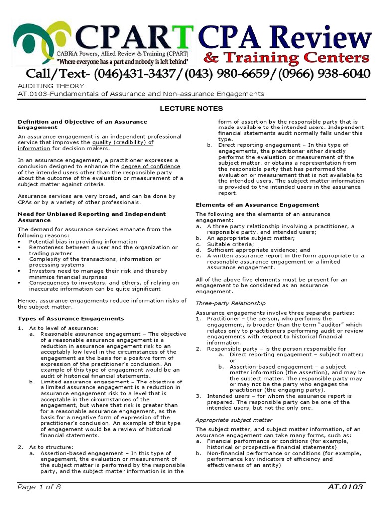 Lecture Notes: Auditing Theory AT.0103-Fundamentals of Assurance and ...