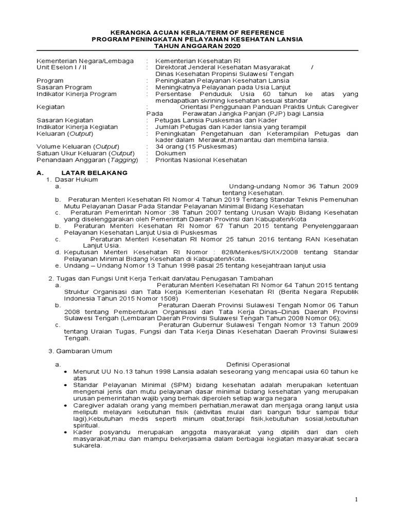 Tor Lansia 2020 | PDF | Pengembangan Diri