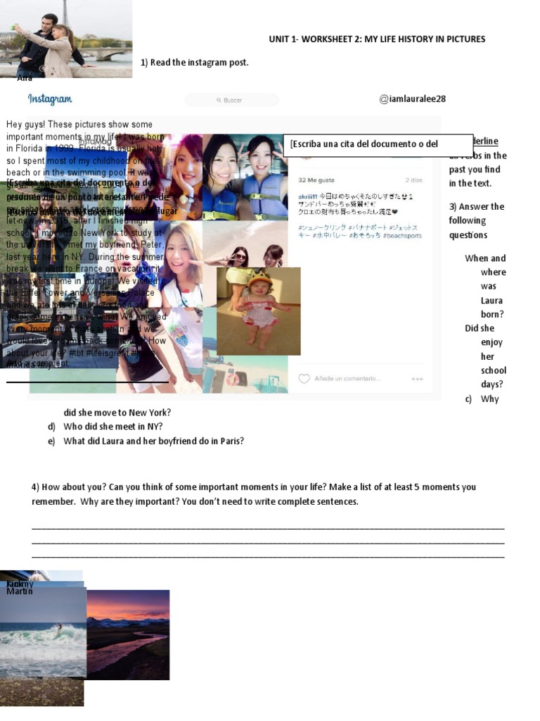 My Life History in Pictures Worksheet | PDF