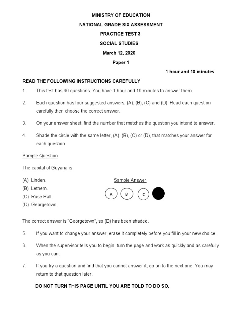 Grade 6 Social Studies Practice Test | PDF | Guyana | Nature