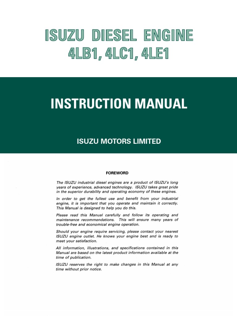 Isuzu Diesel Engine 4LB1, 4LC1, 4LE1: Instruction Manual | PDF