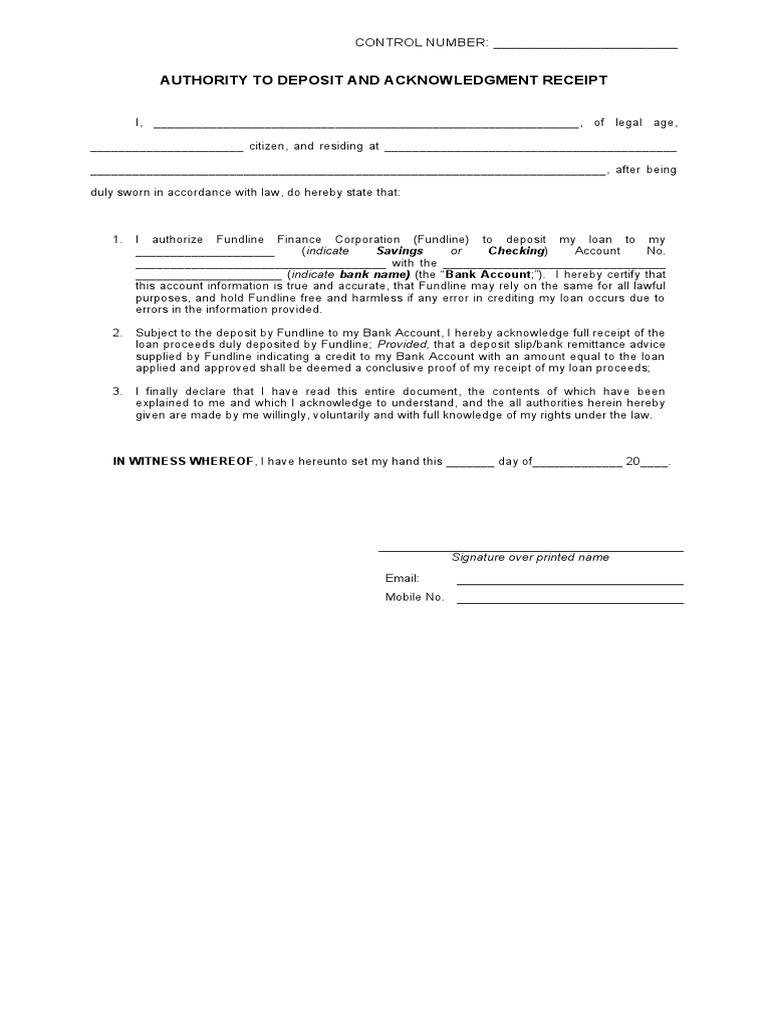 Authority To Deposit (Generic) | PDF