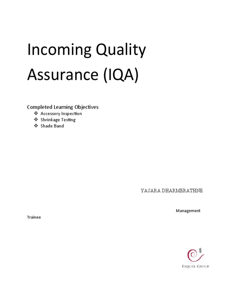 Incoming Quality Assurance (IQA) : Completed Learning Objectives | PDF
