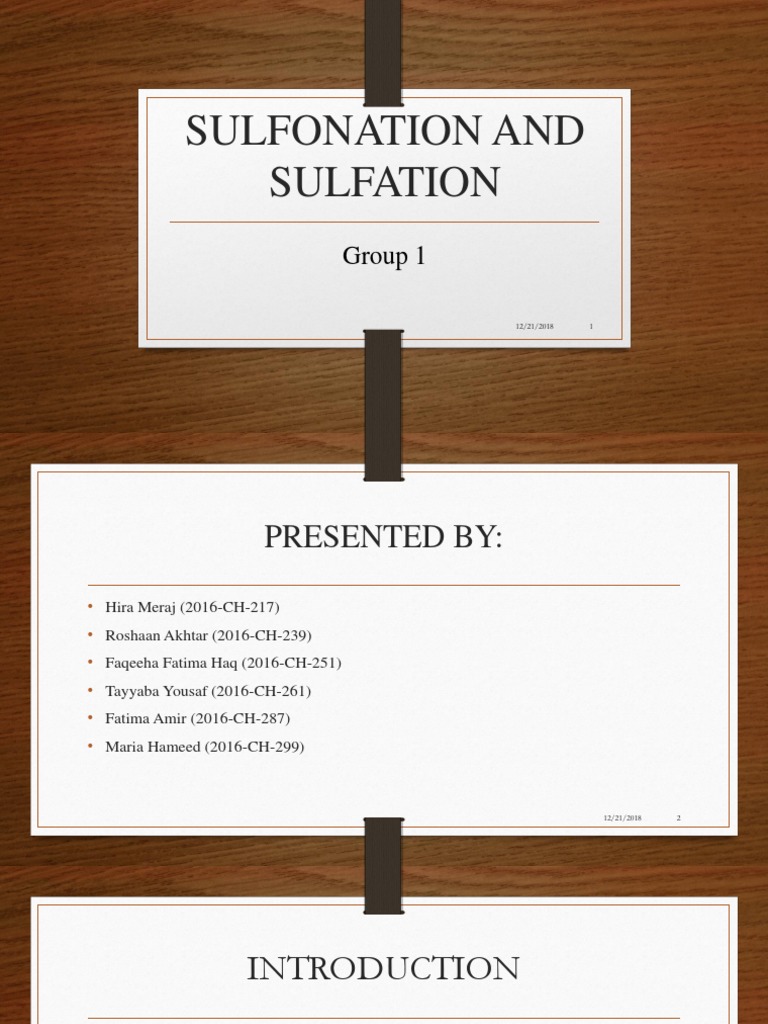 Sulfonation and Sulfation: Group 1 | PDF | Sulfuric Acid | Acid