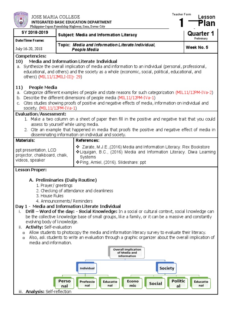 Media Literacy Lesson Plan 2018 | PDF | Information Literacy | Literacy