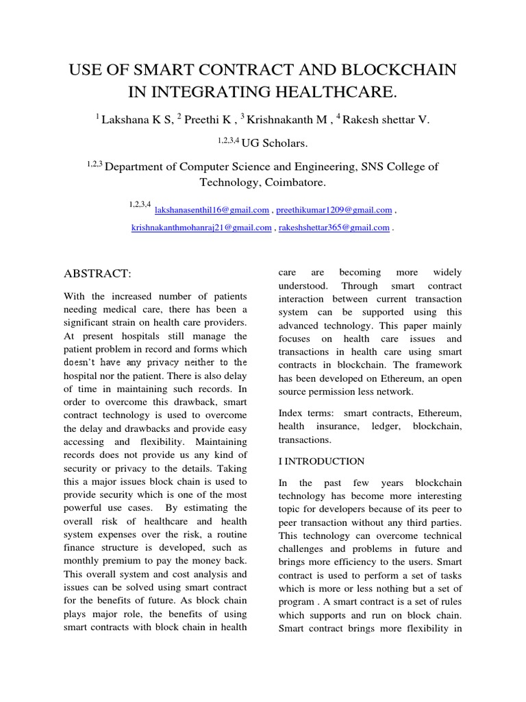 Blockchain and Smart Contracts in Healthcare | PDF | Health System ...