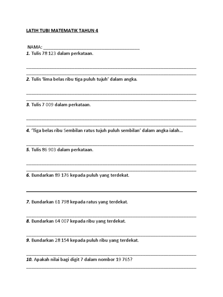 Latih Tubi Matematik Tahun 4 | PDF