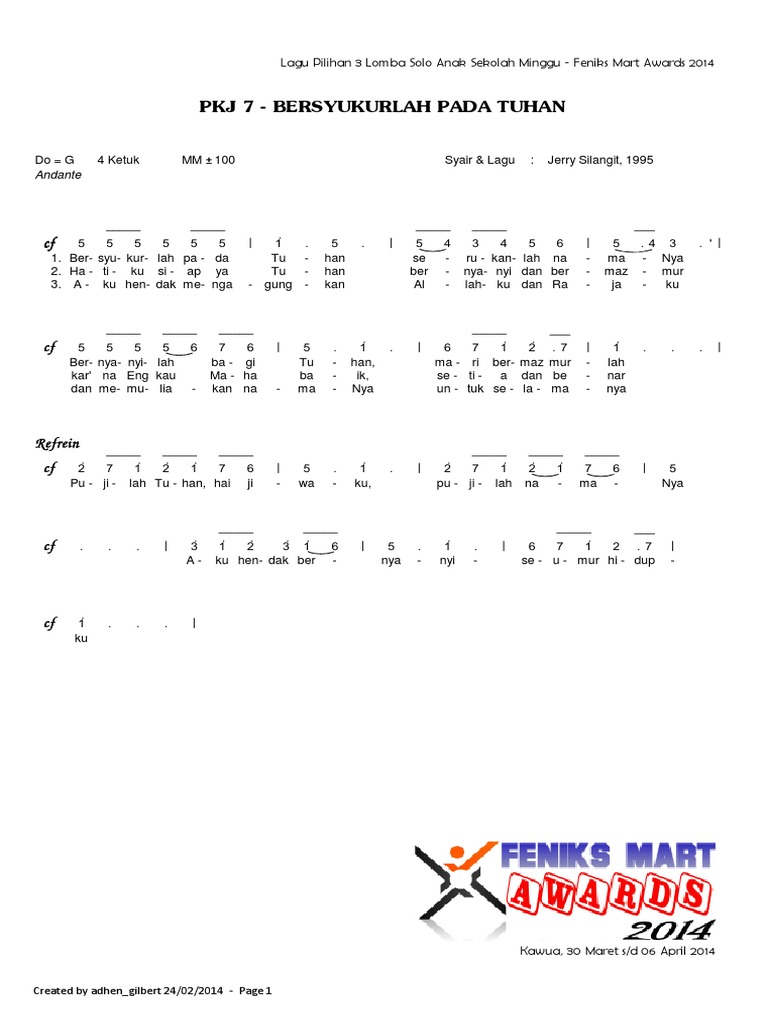 PKJ 7 - Bersyukurlah Pada Tuhan | PDF