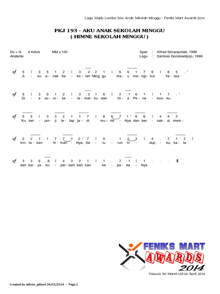 PKJ 193 - Aku Anak Sekolah Minggu | PDF