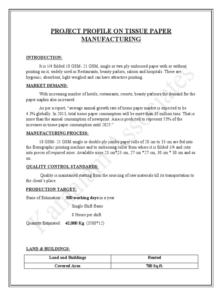 Project Profile On Tissue Paper Manufacturing | PDF | Paper | Economies