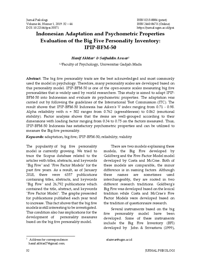Adaptasi IPIP-BFM-50 | PDF | Psychometrics | Factor Analysis