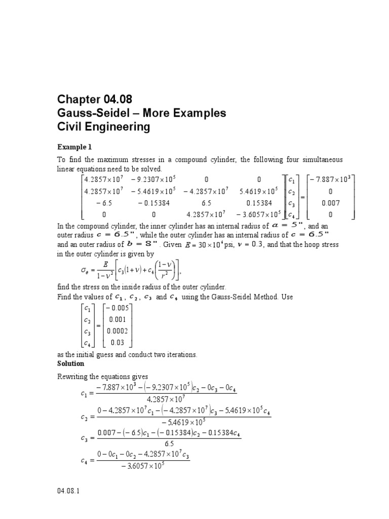 Gauss-Seidel Method Examples in Civil Eng. | PDF | Stress (Mechanics ...