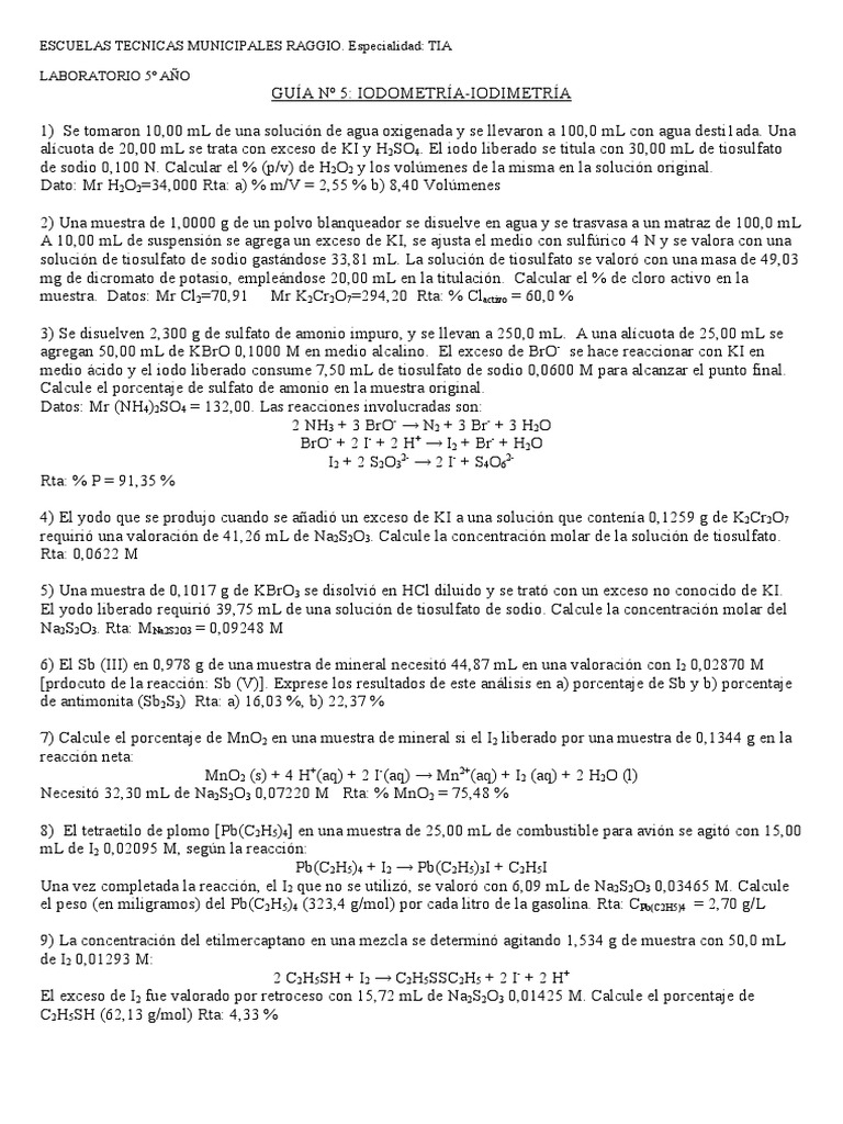 572776492.guía N5-Iodimetría, Iodometría | PDF | Concentración | Átomos