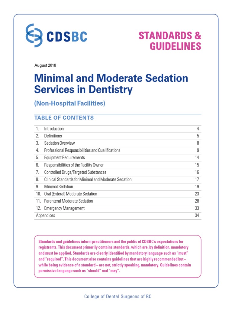 CDSBC Standards for Dental Sedation | PDF | Dentistry | Anesthesia
