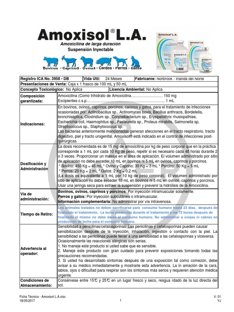 Amoxisol L.A - Ficha Técnica | PDF | Penicilina | Inyección (medicina)