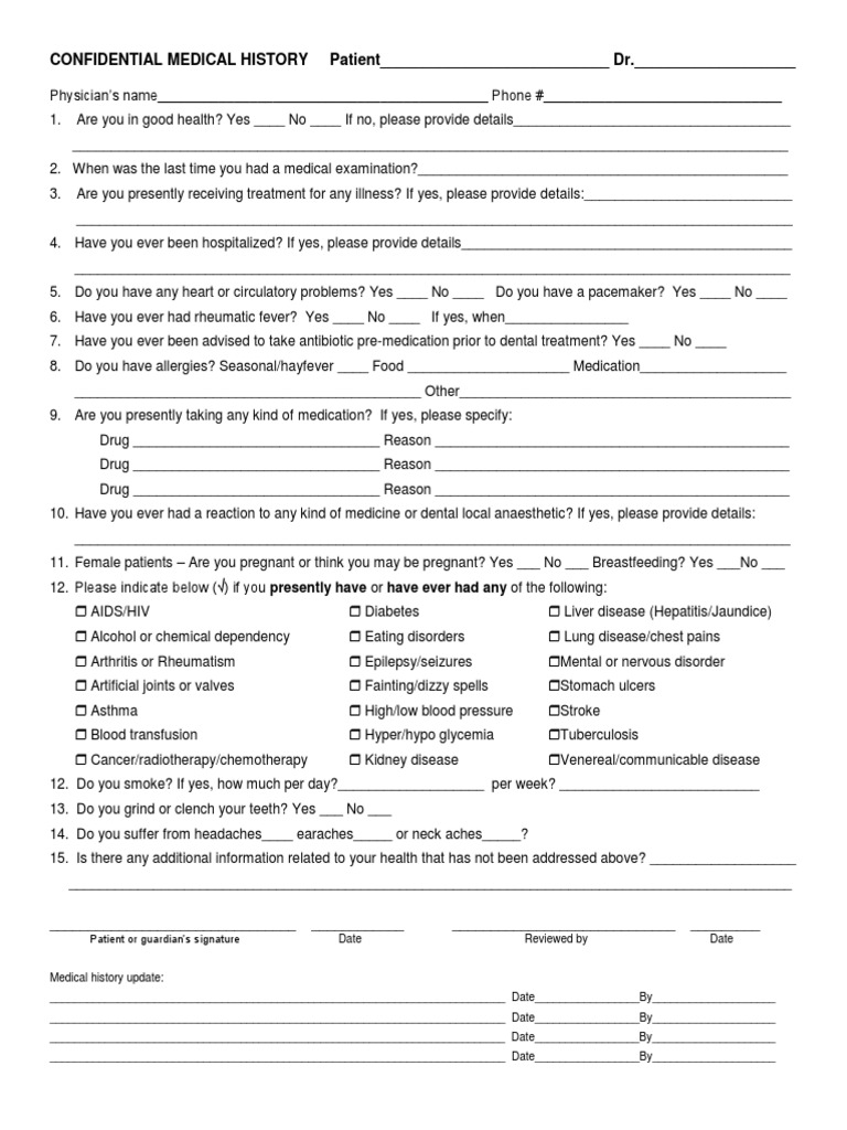 Sample Medical History Form77576 | Download Free PDF | Hepatitis ...