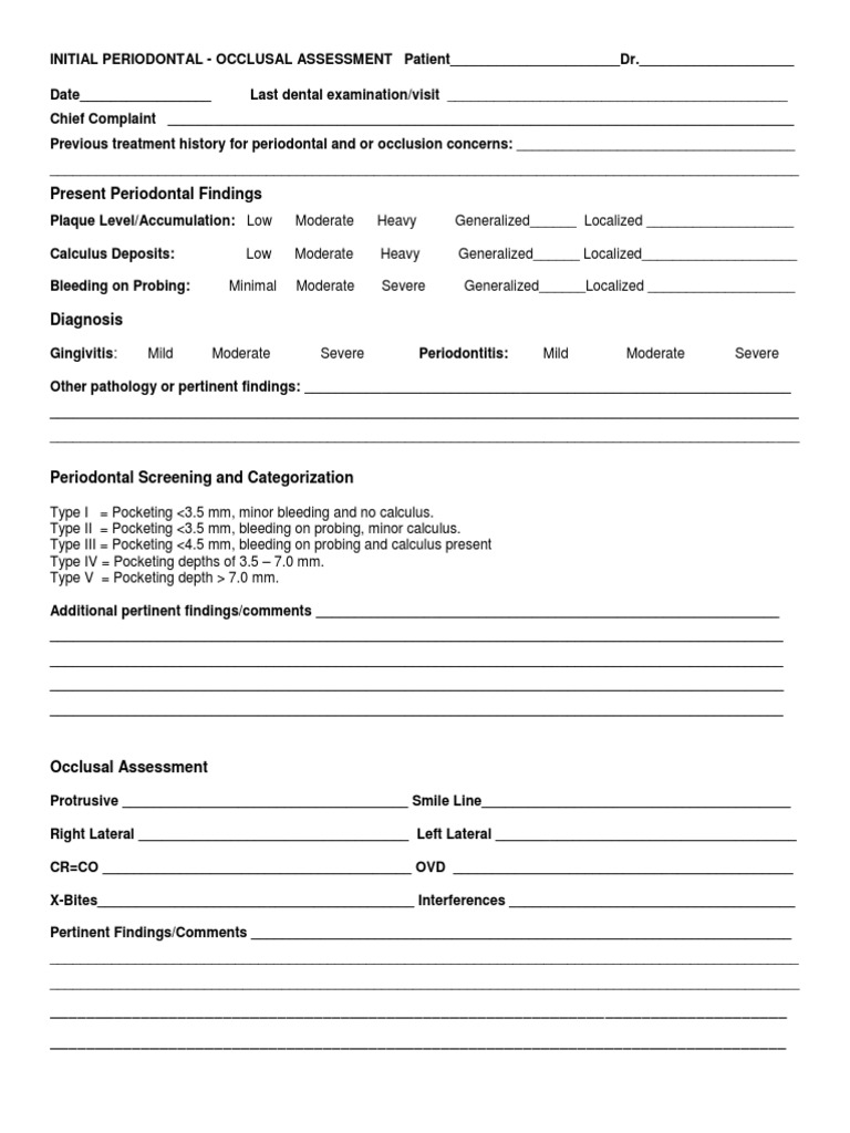 Sample Initial Periodontal Occlusal Examination Form PDF | PDF ...