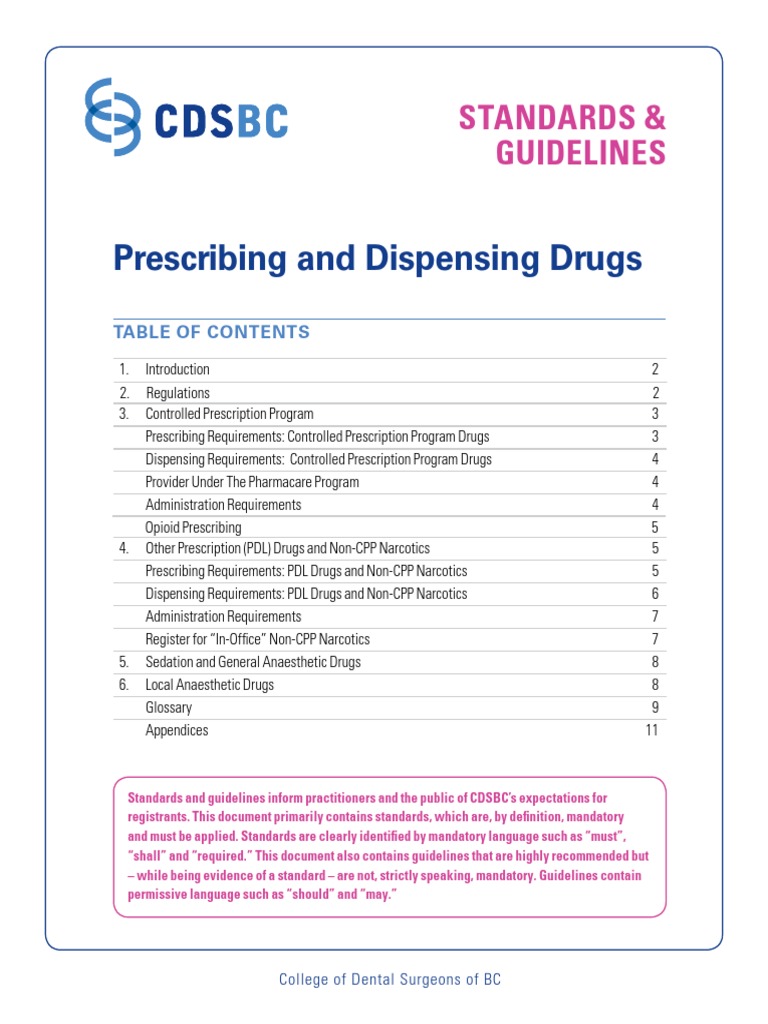 Prescribing and Dispensing Drugs: Standards & Guidelines | PDF ...